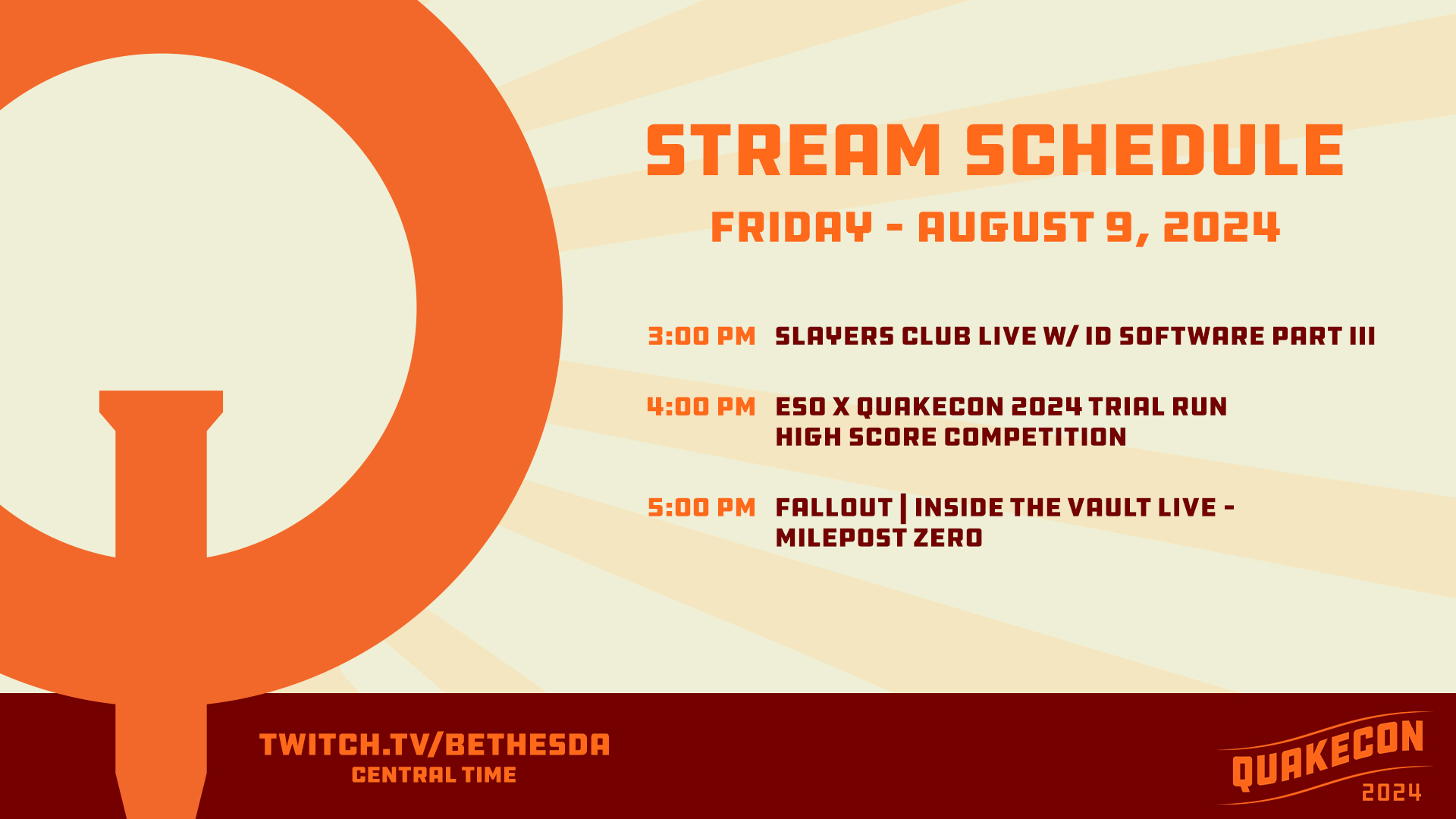 QuakeCon 2024 Full Schedule Starting Thursday August 8th at 3 PM EAST ...